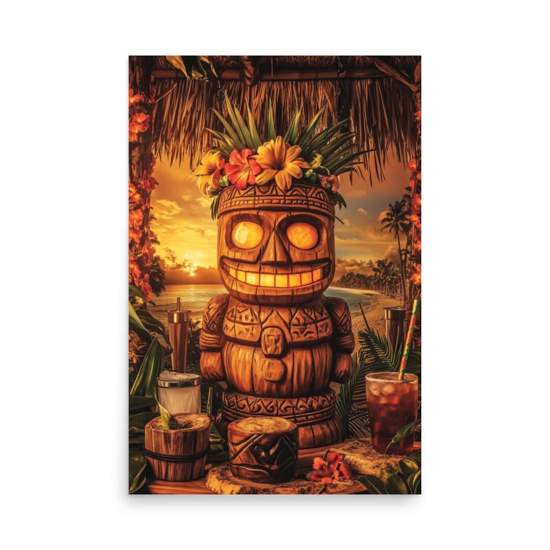 Tiki Poster Print, Bar Drink Vintage Retro Hawaii Beach Tropical ...