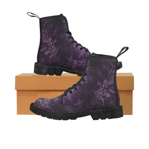 Purple Black Gothic Women's Combat Boots, Grunge Punk Dark Vegan Canvas ...