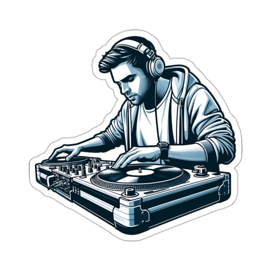 Male DJ Mixing Sticker Decal, Turntables Music Art Vinyl Laptop Cute ...