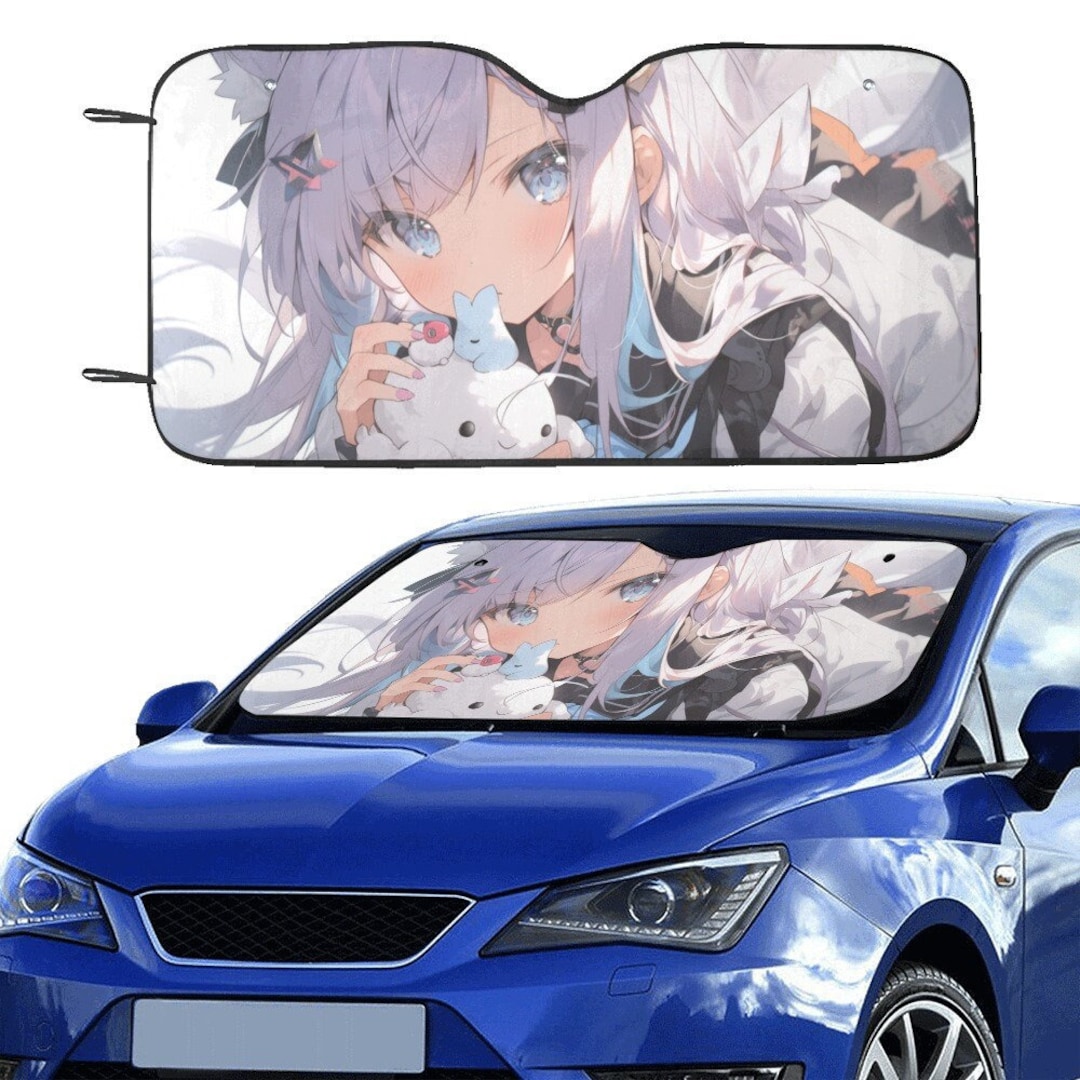 Anime Girl Car Sun Shade, Kawaii Sun Universal Windshield Car ...