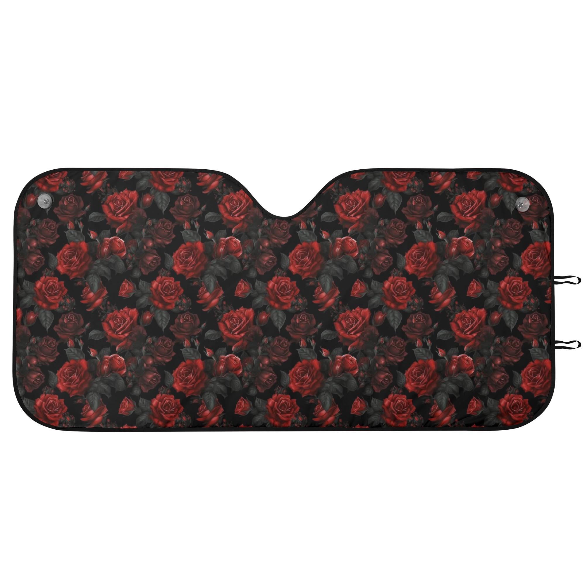 Red Roses Car Sun Shade, Floral Flowers Gothic Front Windshield ...