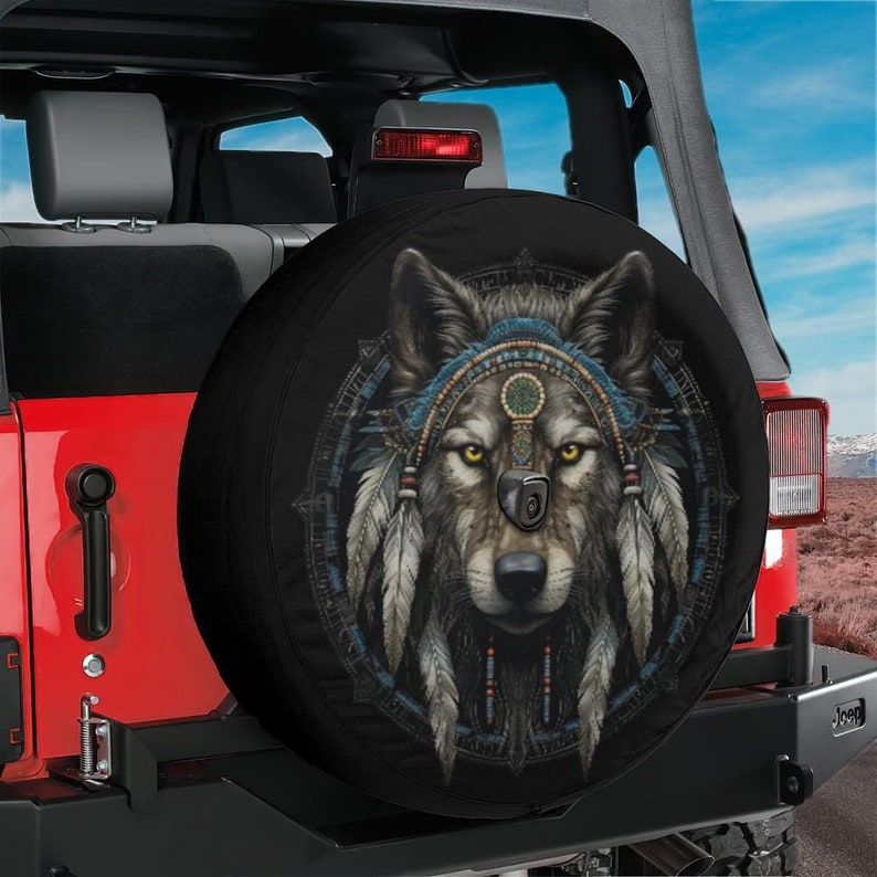 Native American Wolf Spare Tire Cover, Animal Spare Back Wheel Cover ...