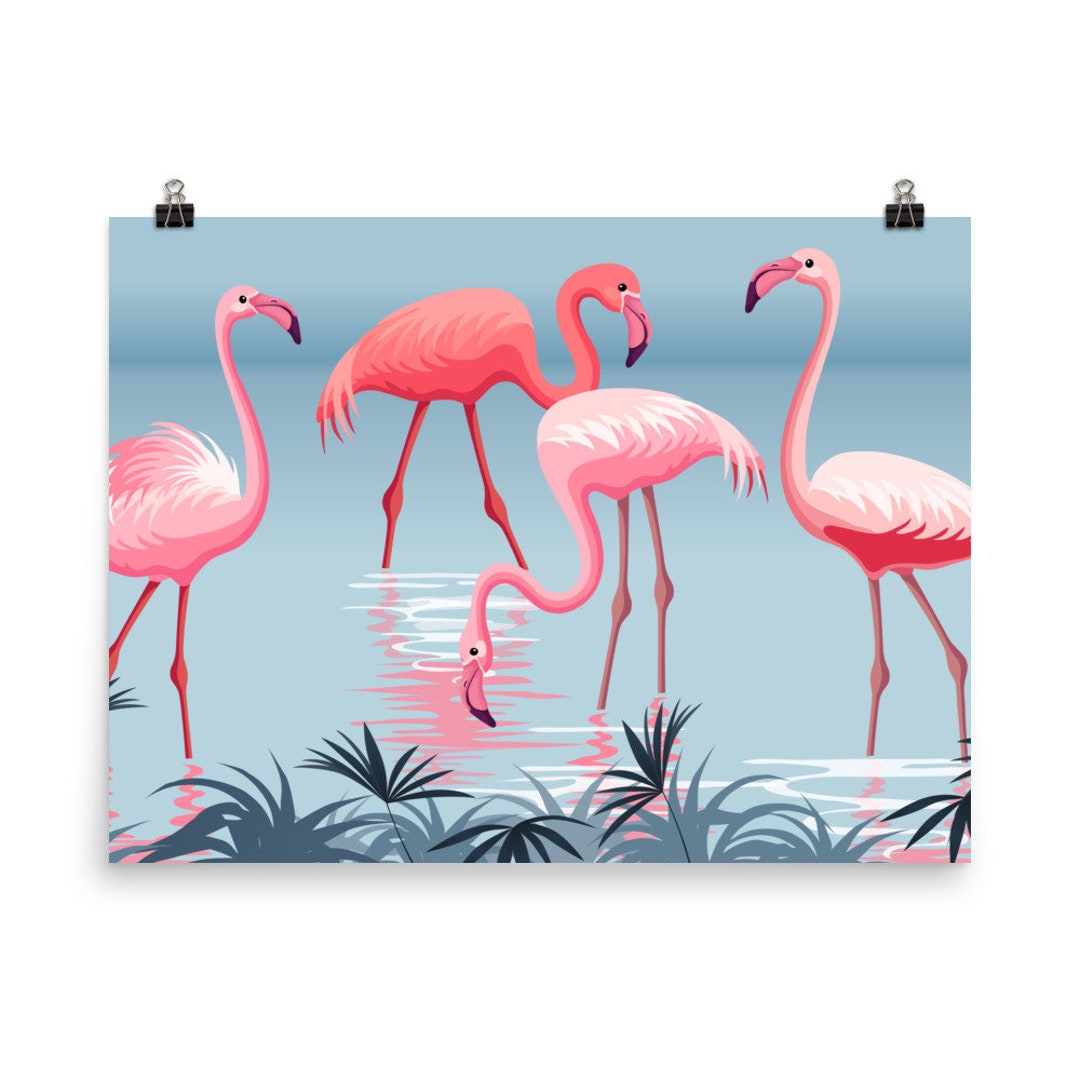 Pink Flamingo Poster, Tropical Picture Wall Image Art Vertical ...
