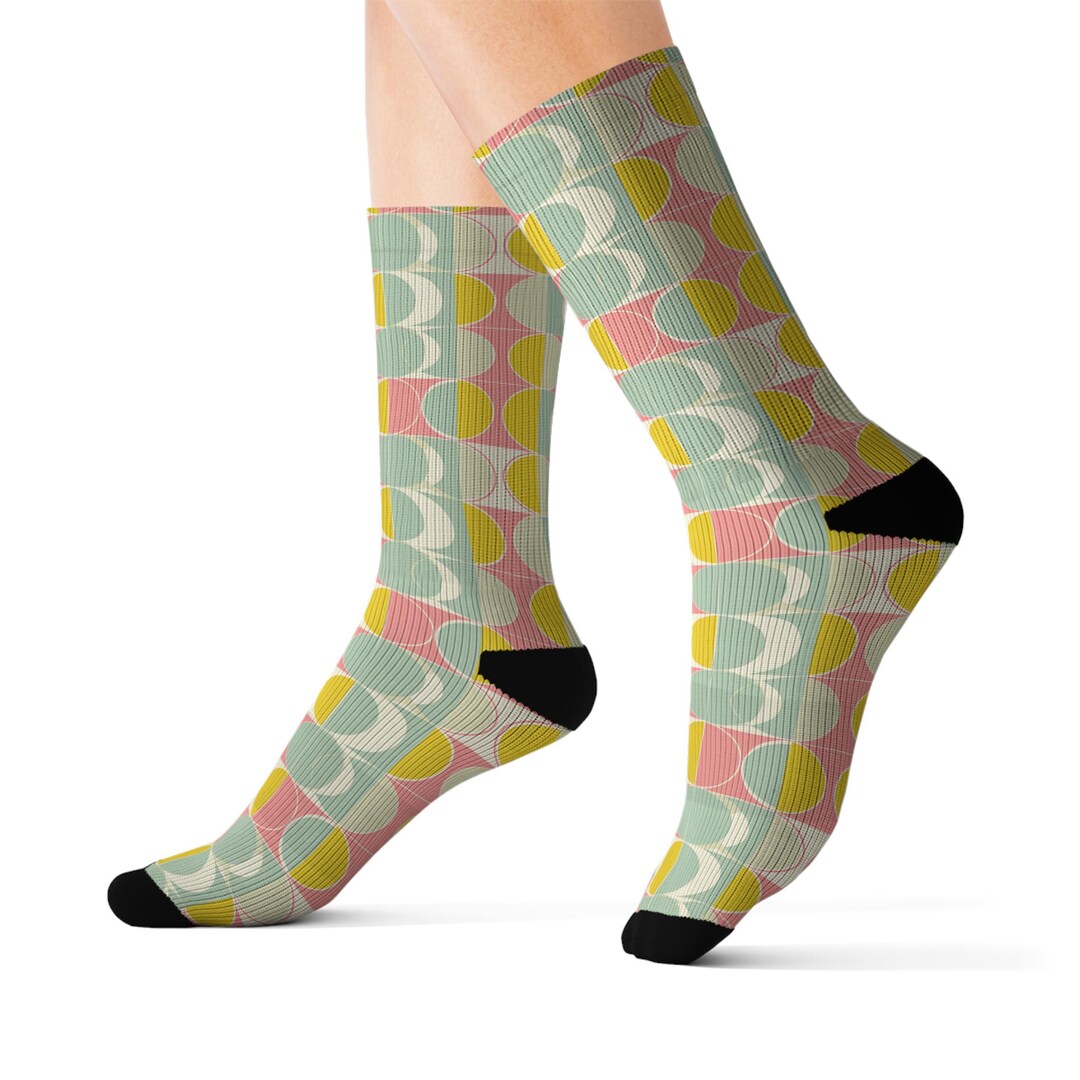 Mid Century Modern Socks, Retro Geometric Vintage 60s Crew Sublimation ...
