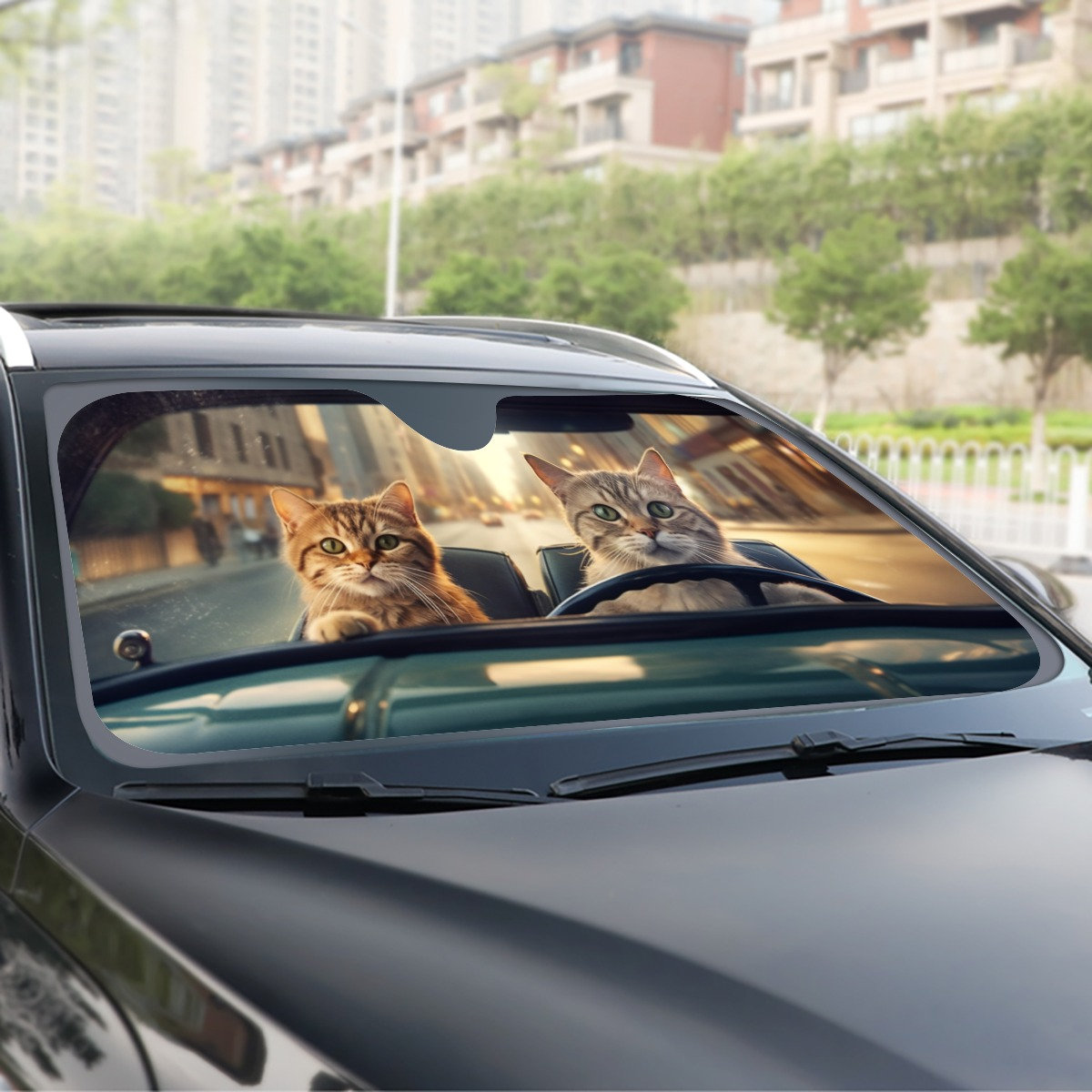 Cats Driving Car Sun Shade, Funny Front Windshield sold by Glenn Paton ...
