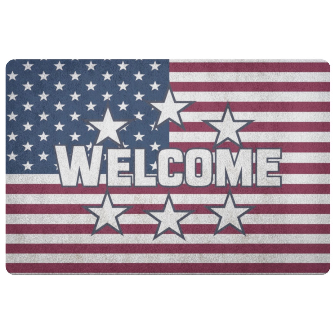 Patriotic Welcome Doormat, American Flag USA Front Mat Floor Outdoor ...