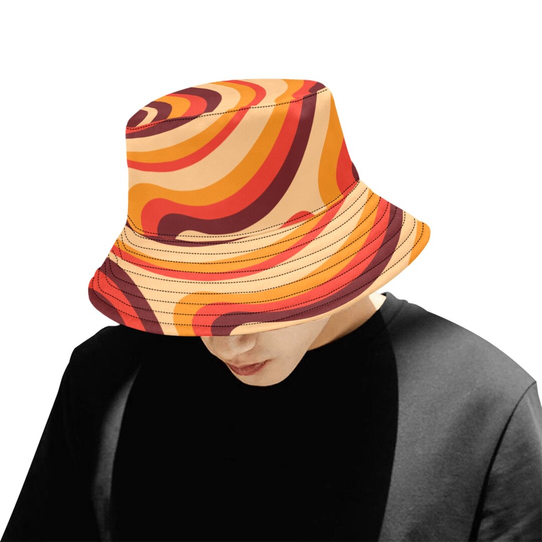 Retro Bucket Hat, 70s Groovy Orange Psychedelic Vintage Summer Festival ...