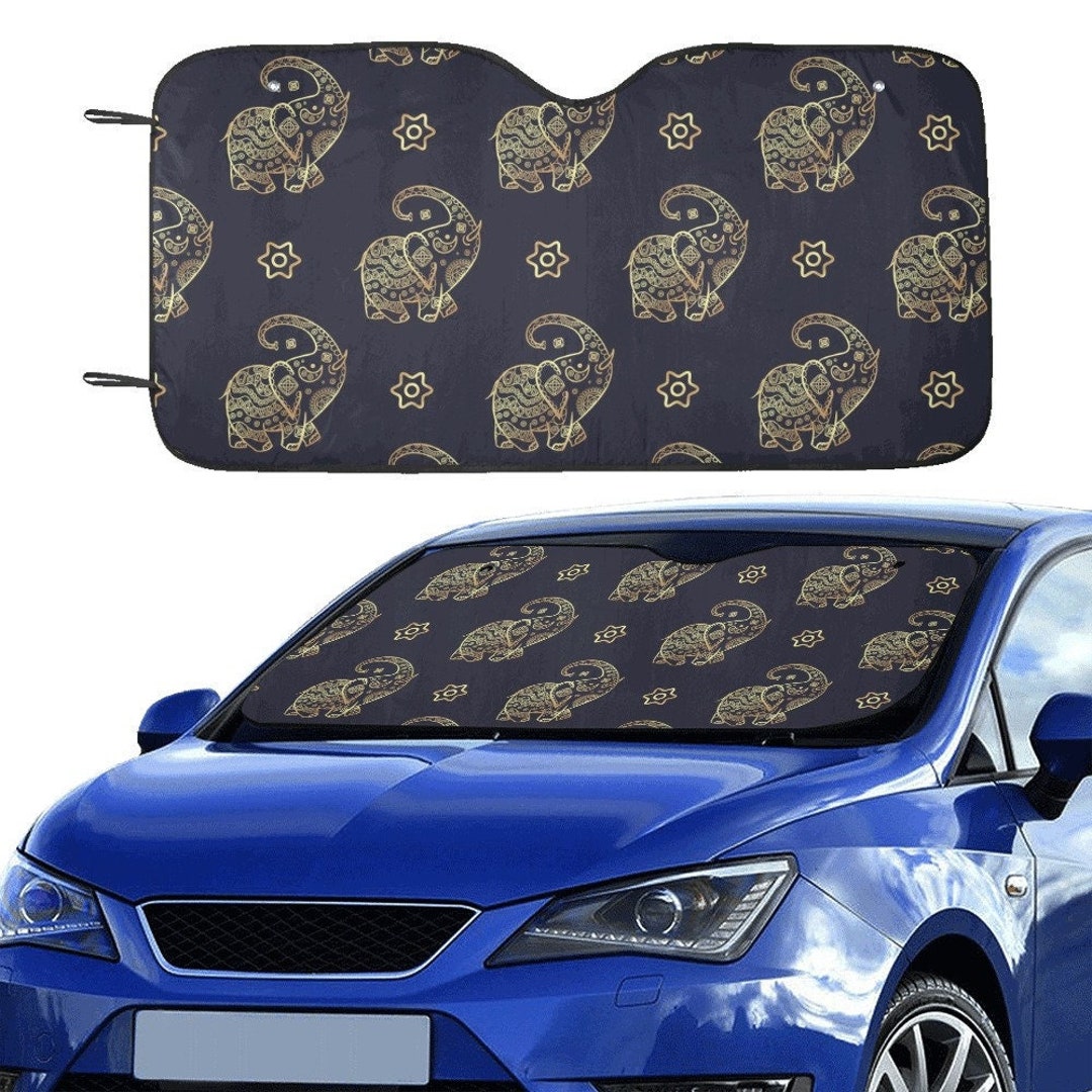 Elephant Windshield Sun Shade, Animal Print Black White Art Car ...