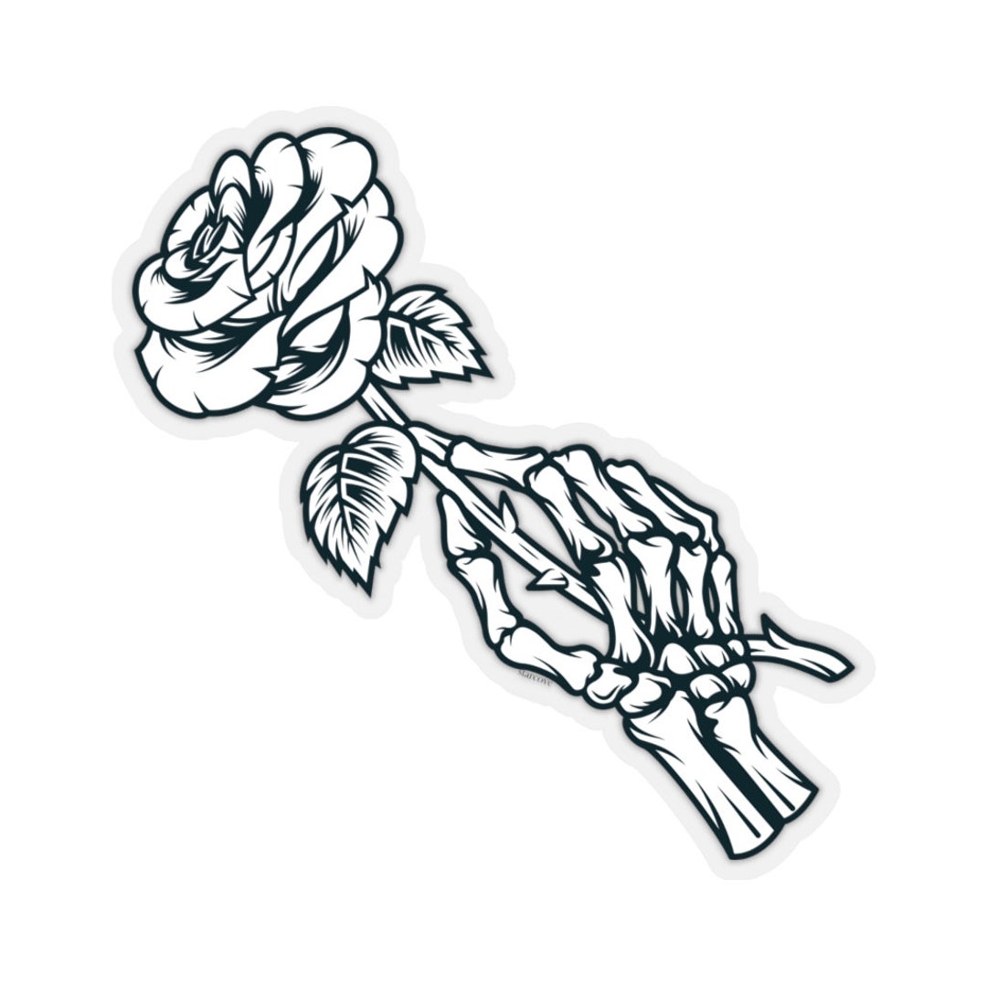 Skeleton Hand Rose Sticker, Tattoo Black White Transparent Cute Decal ...