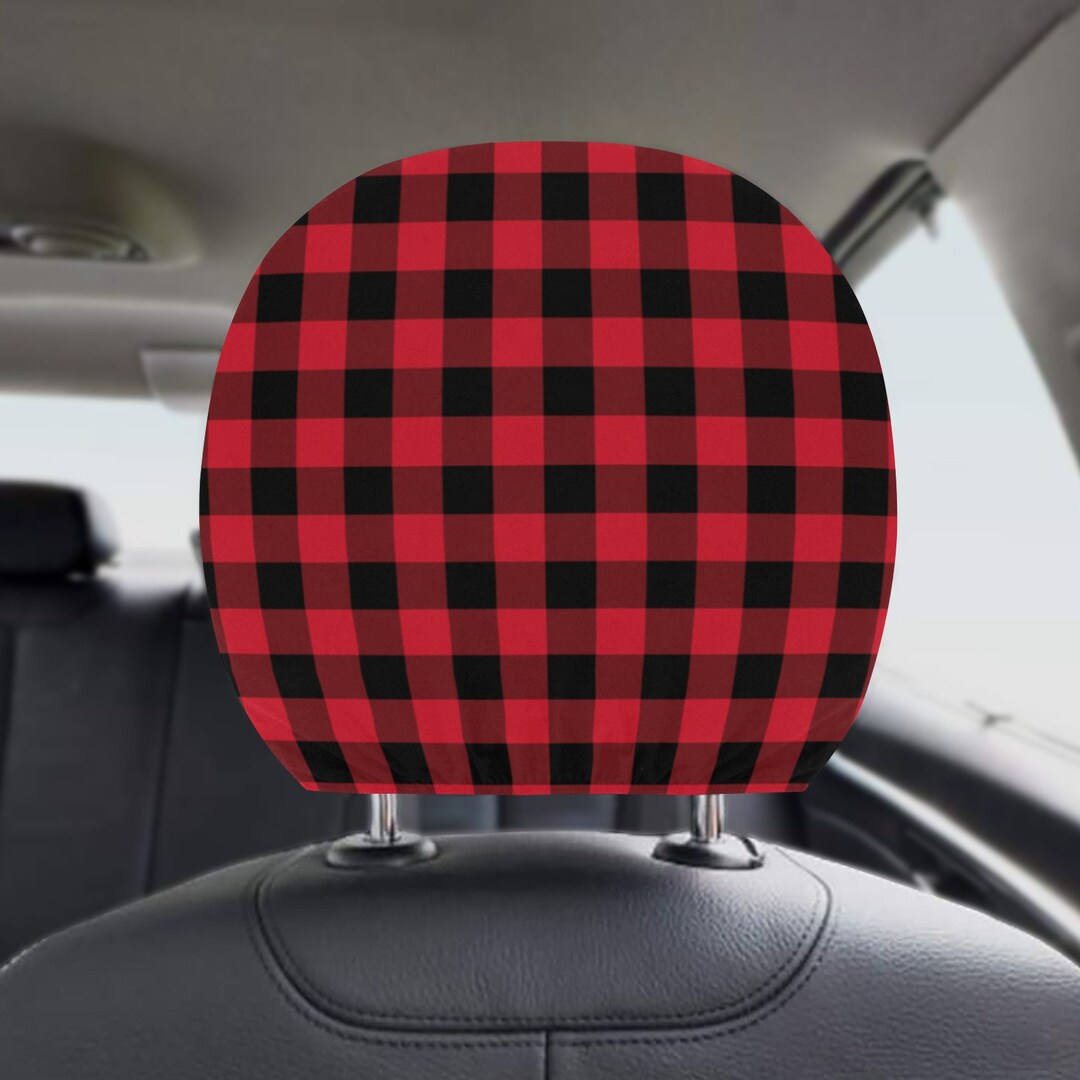 Red Black Buffalo Plaid Car Seat Headrest Cover (2pcs), Check Tartan ...