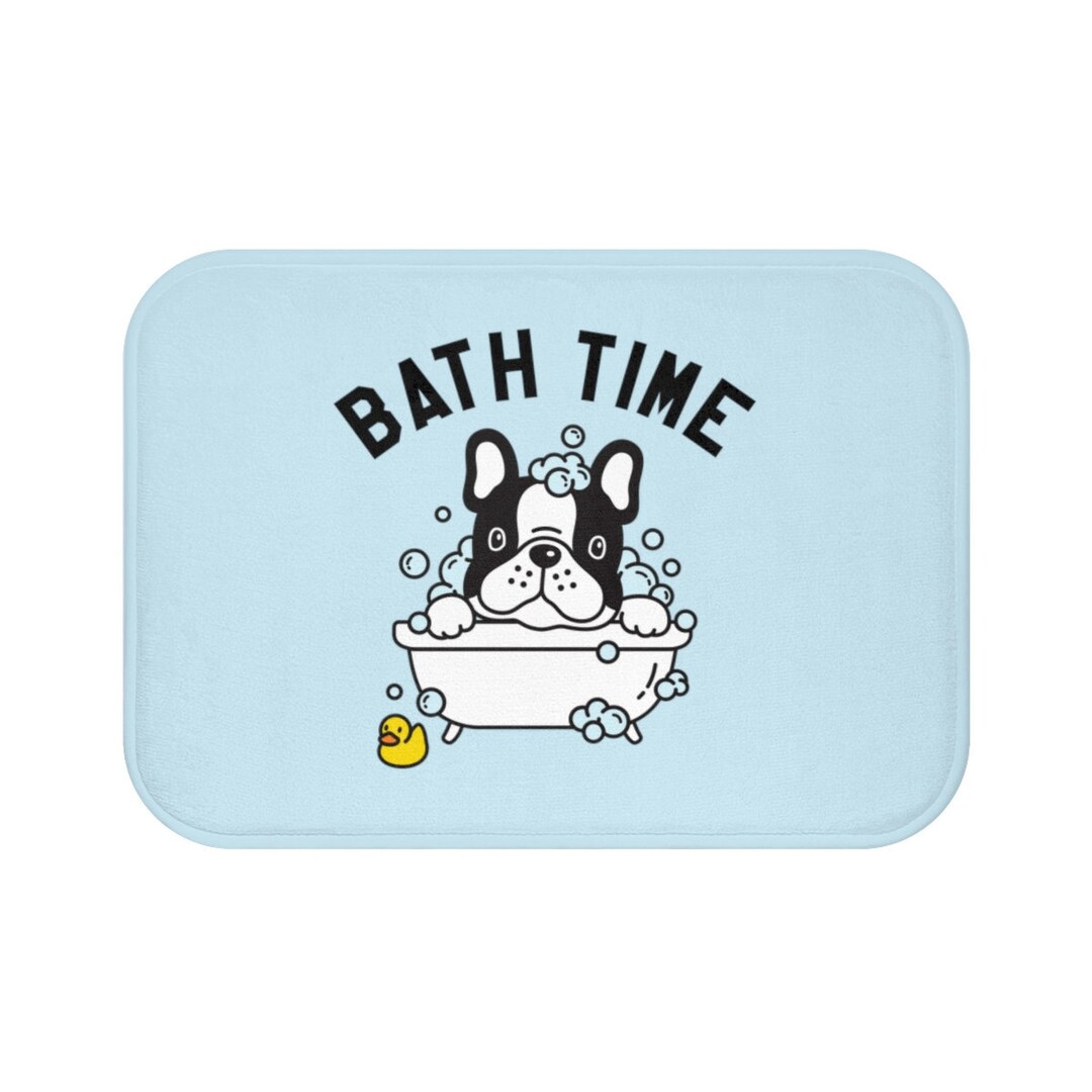 Non Slip Bath Mat, Bath Time Dog Puppy Duck Washing Illustration ...