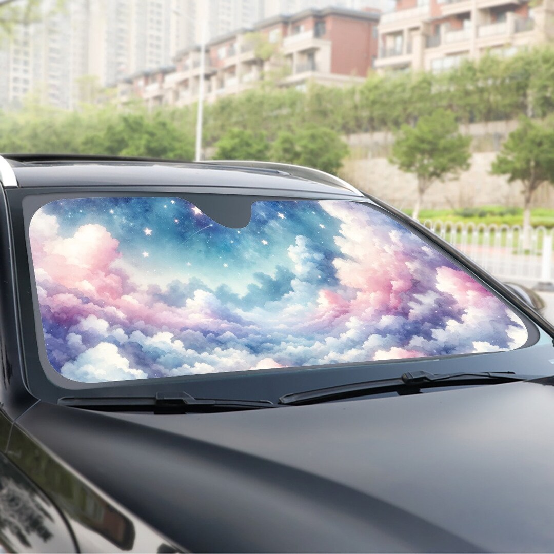 Pastel Clouds Car Sun Shade, Watercolor Starry Sky Front Windshield ...