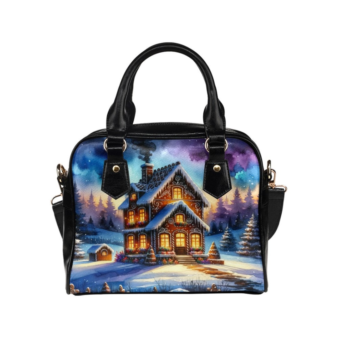 Gingerbread House Purse, Christmas Xmas Pattern Cute Small Shoulder Zip ...