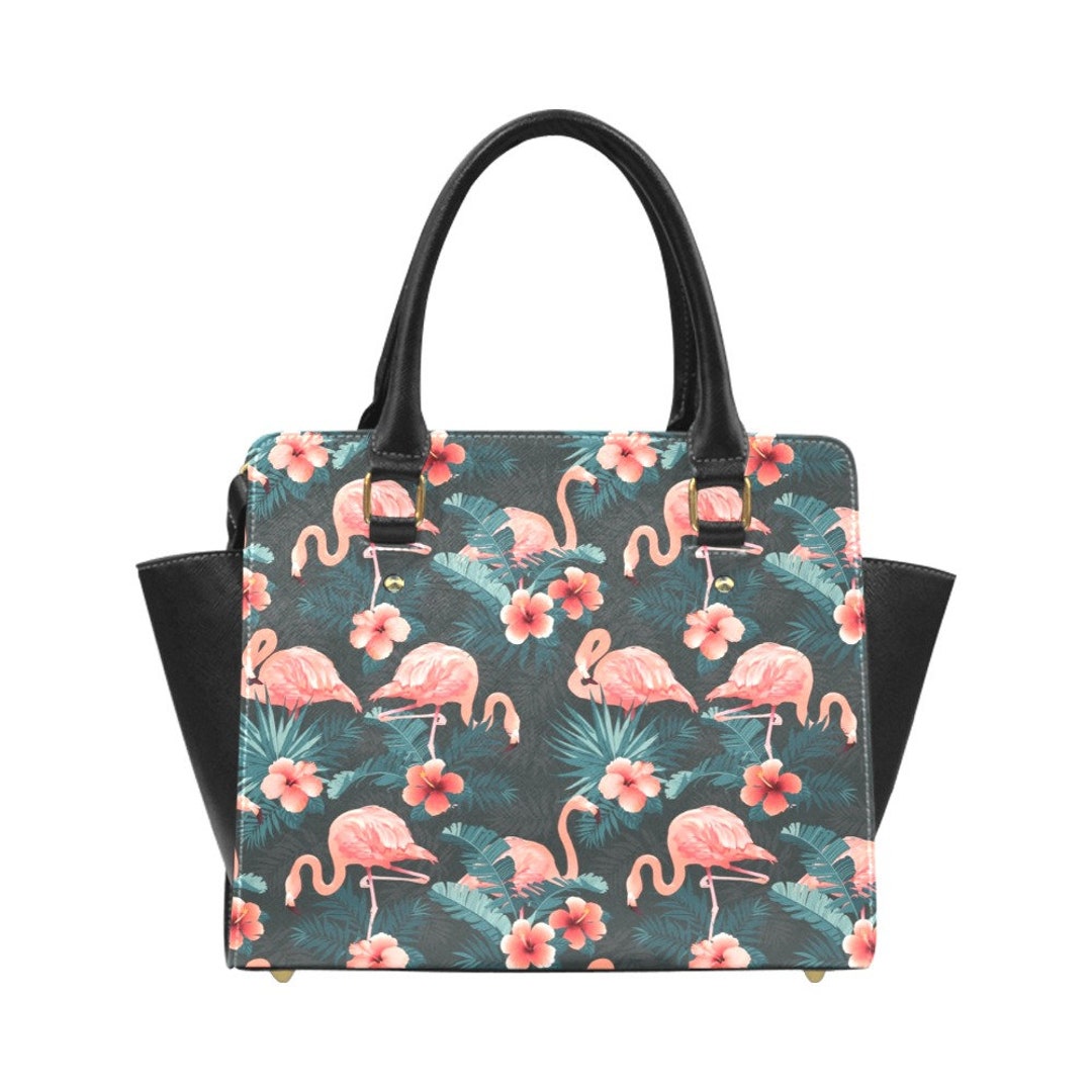 Pink Flamingo Purse Handbag, Cute Tropical Green High Grade Vegan ...