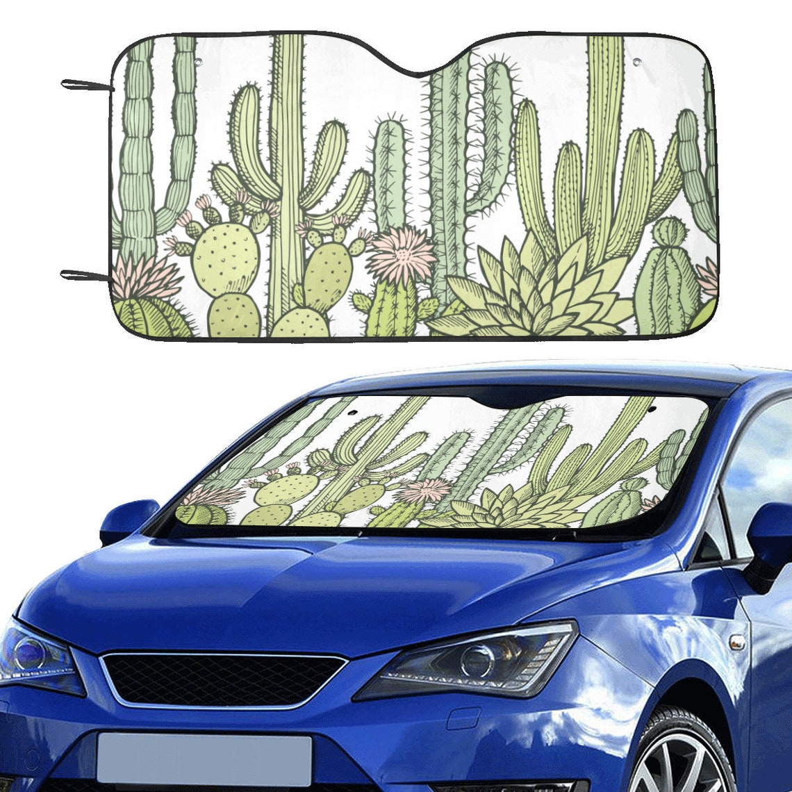 Cactus Windshield Sun Shade, Succulent Plants Nature Car Accessories ...