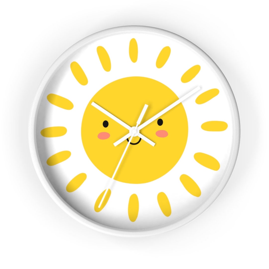 Happy Sun Face Wall Clock, Sunshine Silent Unique Decorative Nursery ...