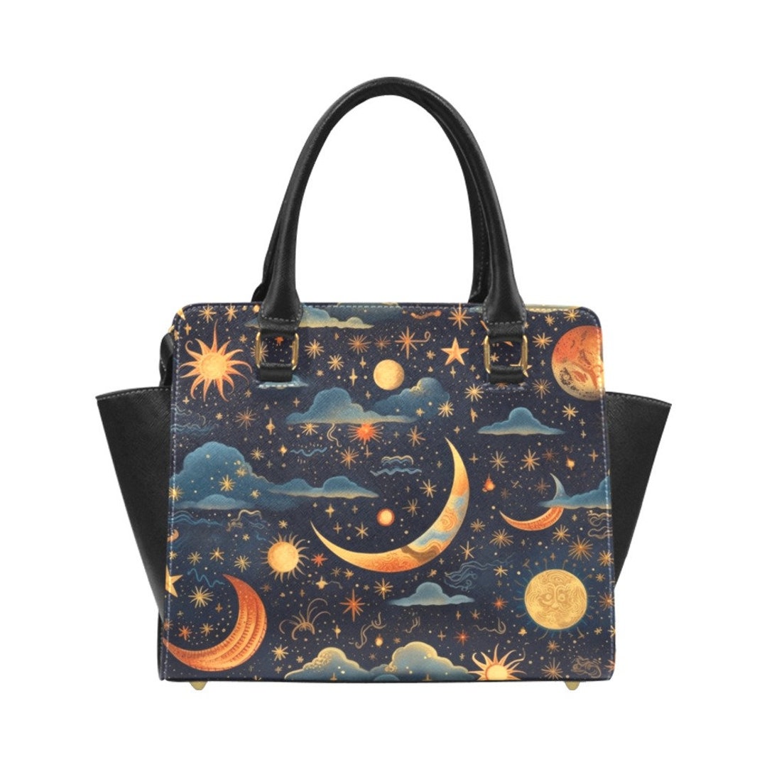 Celestial Purse Handbag, Cute Sun Moon Stars Vegan Leather Designer ...