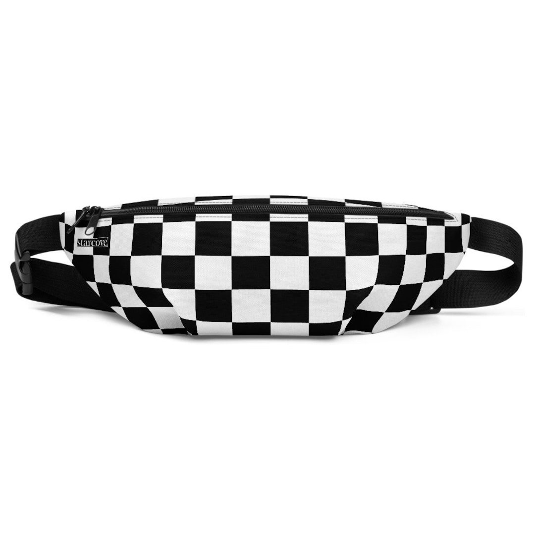 Fanny Pack, Black and White Checkered, Check Festival Hip Waist Bag ...