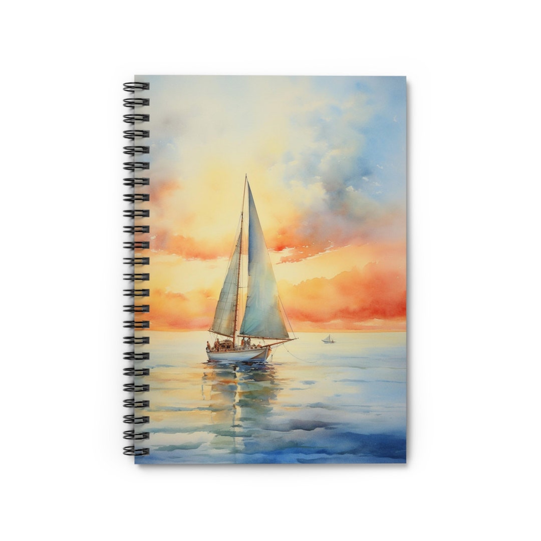 Sunset Sailing Spiral Notebook, Sail Boat Ocean Sea Travel Design Small ...