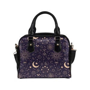 Celestial Stars Purse, Constellation Space Black Purple Sun Moon Cute ...