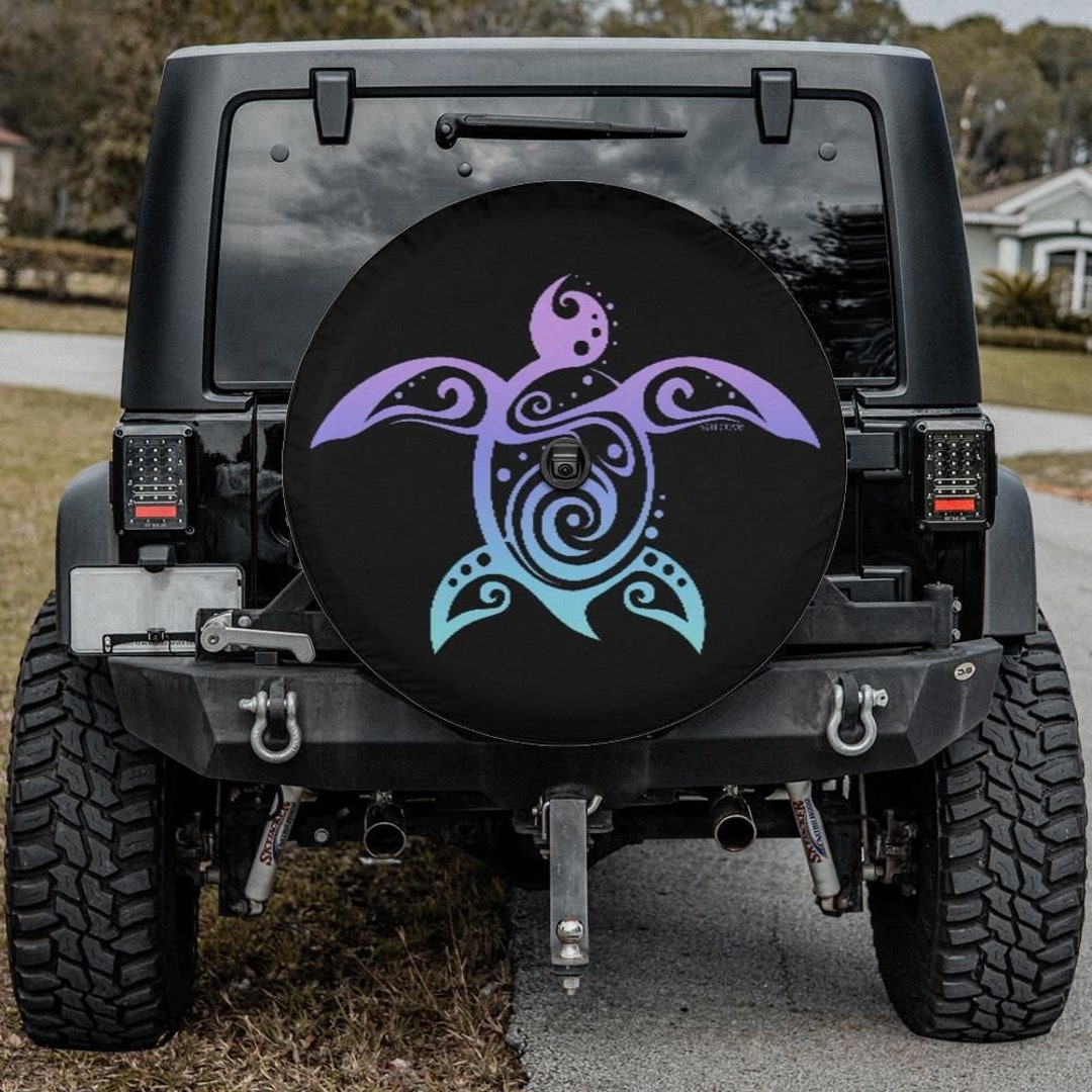 Sea Turtle Spare Tire Cover, Purple Rear Backup Camera Hole Tribal ...