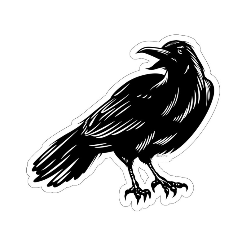 Black Raven Crow Sticker, Bird Laptop Decal Vinyl Cute Waterbottle ...