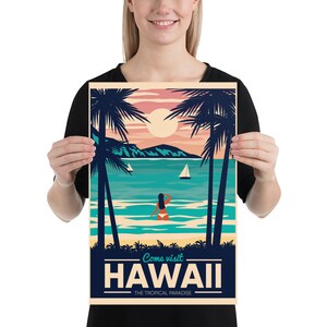 Hawaii Retro Vintage Poster, Hawaiian Palm Tree Wall Art Vertical ...