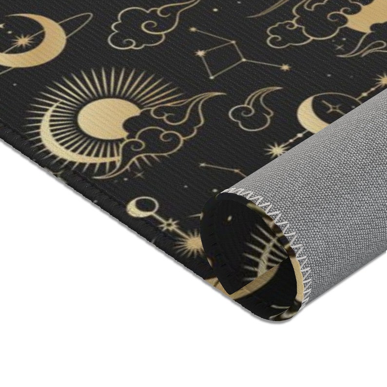 Moon Stars Area Rug Carpet, Black Constellation Home Floor Decor Chic ...
