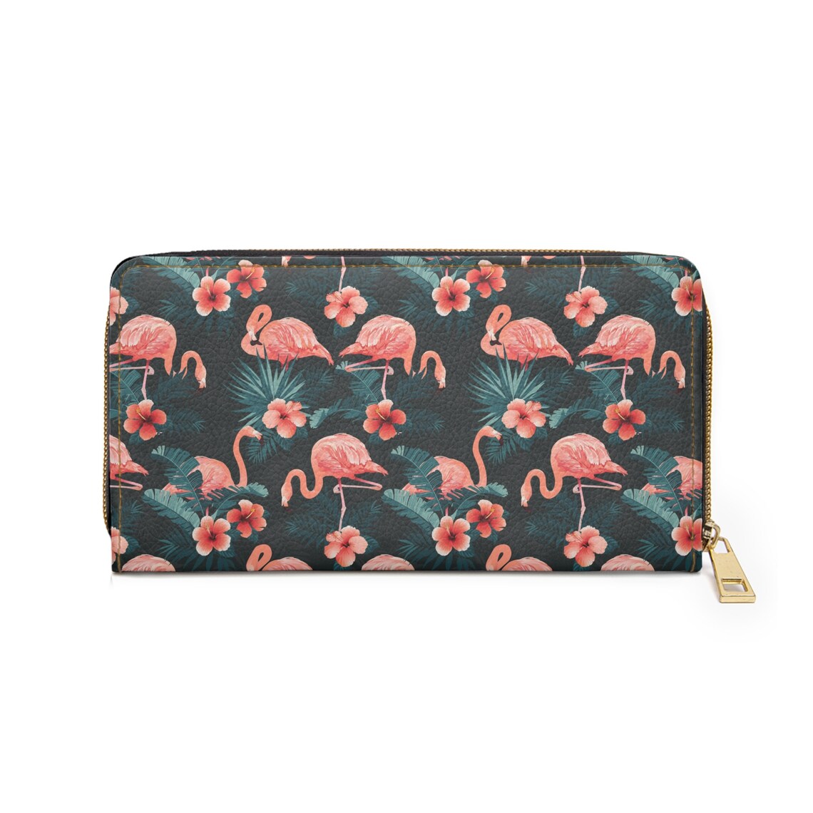 Pink Flamingo Leather Wallet Women, Floral Vegan Zipper Zip Around ...