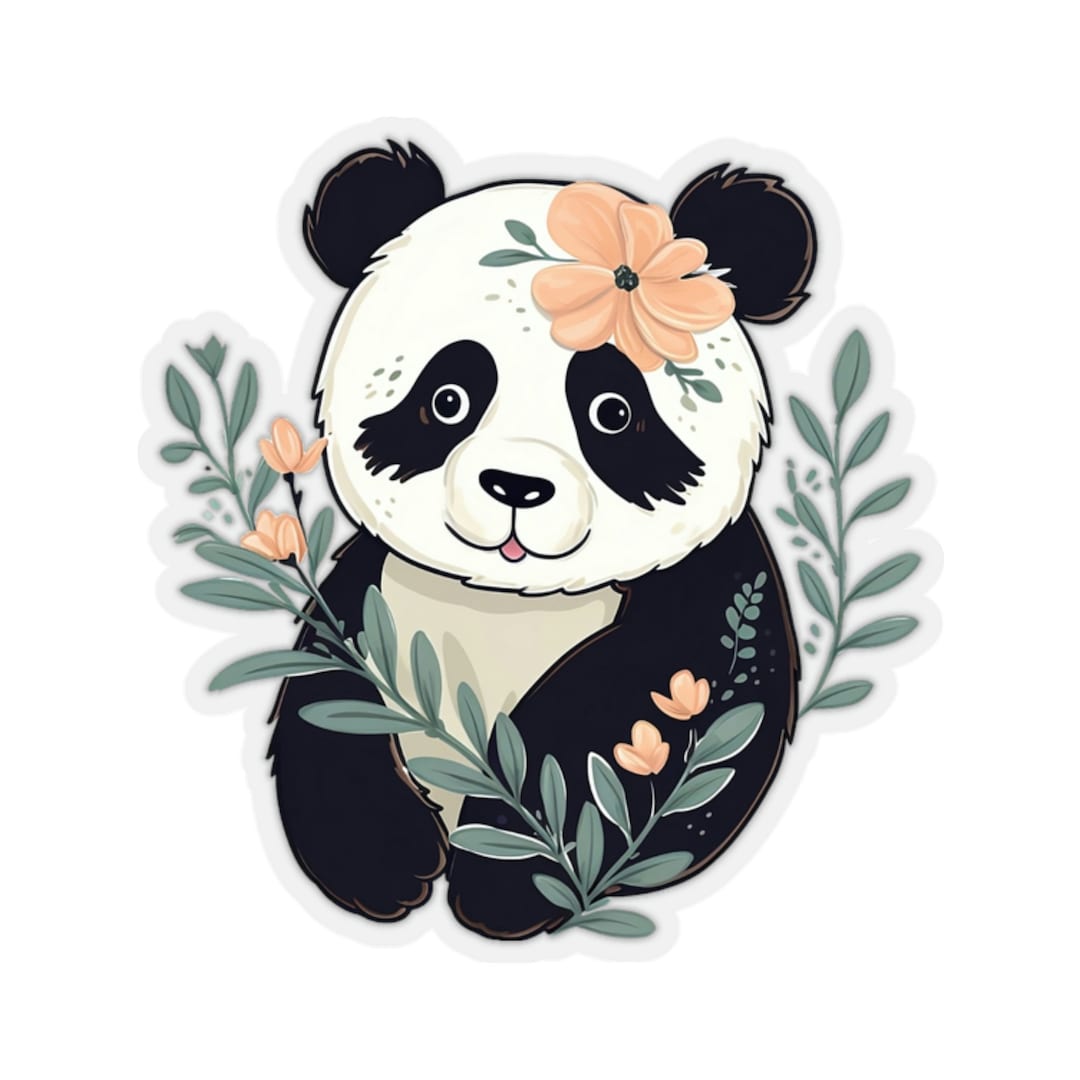 Panda Sticker, Animal Bear Bamboo Floral Art Laptop Decal Vinyl Cute ...