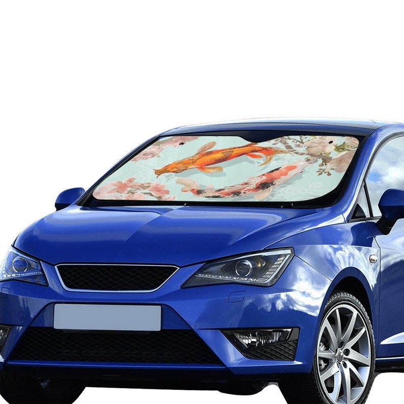 Koi Fish Windshield Sun Shade, Japanese Flower Art Car Accessories Auto ...