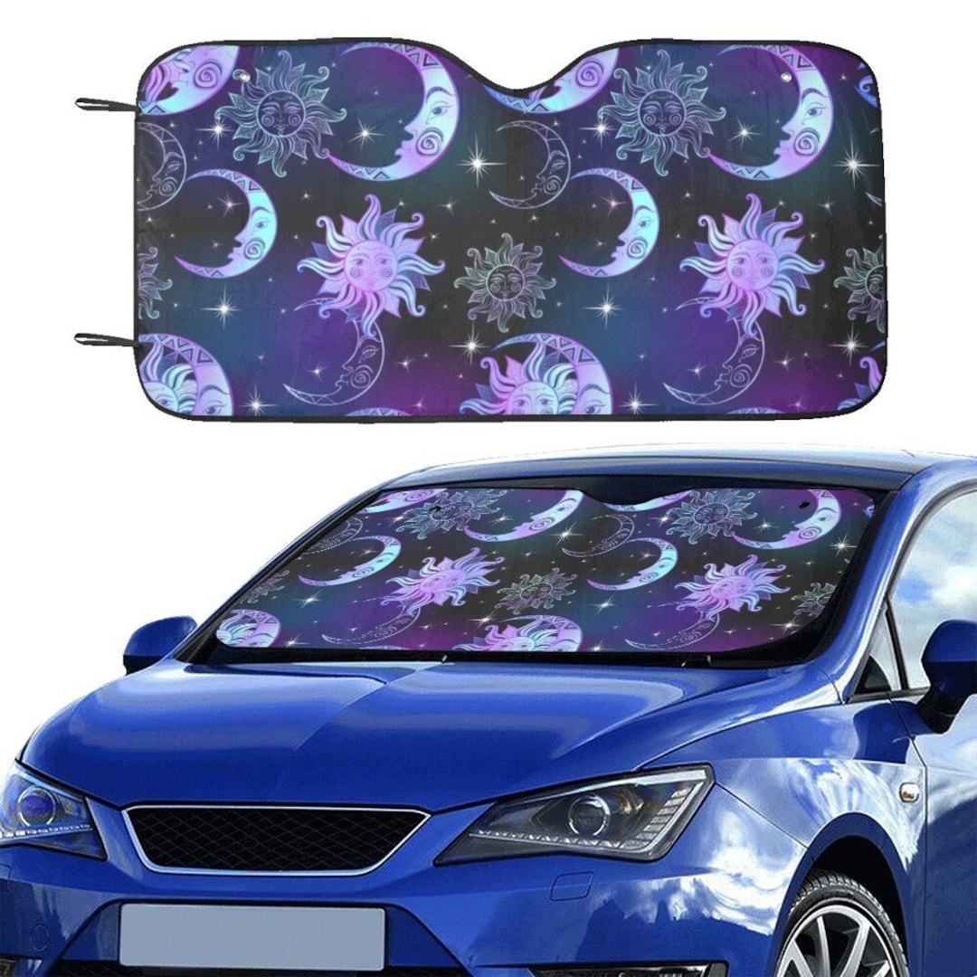 Moon Stars Windshield Sun Shade, Boho Bohemian Galaxy Purple Car ...