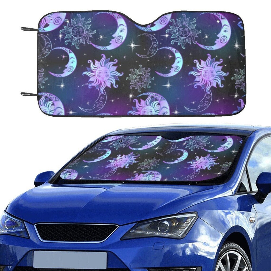 Moon Stars Windshield Sun Shade, Boho Bohemian Galaxy Purple Car ...