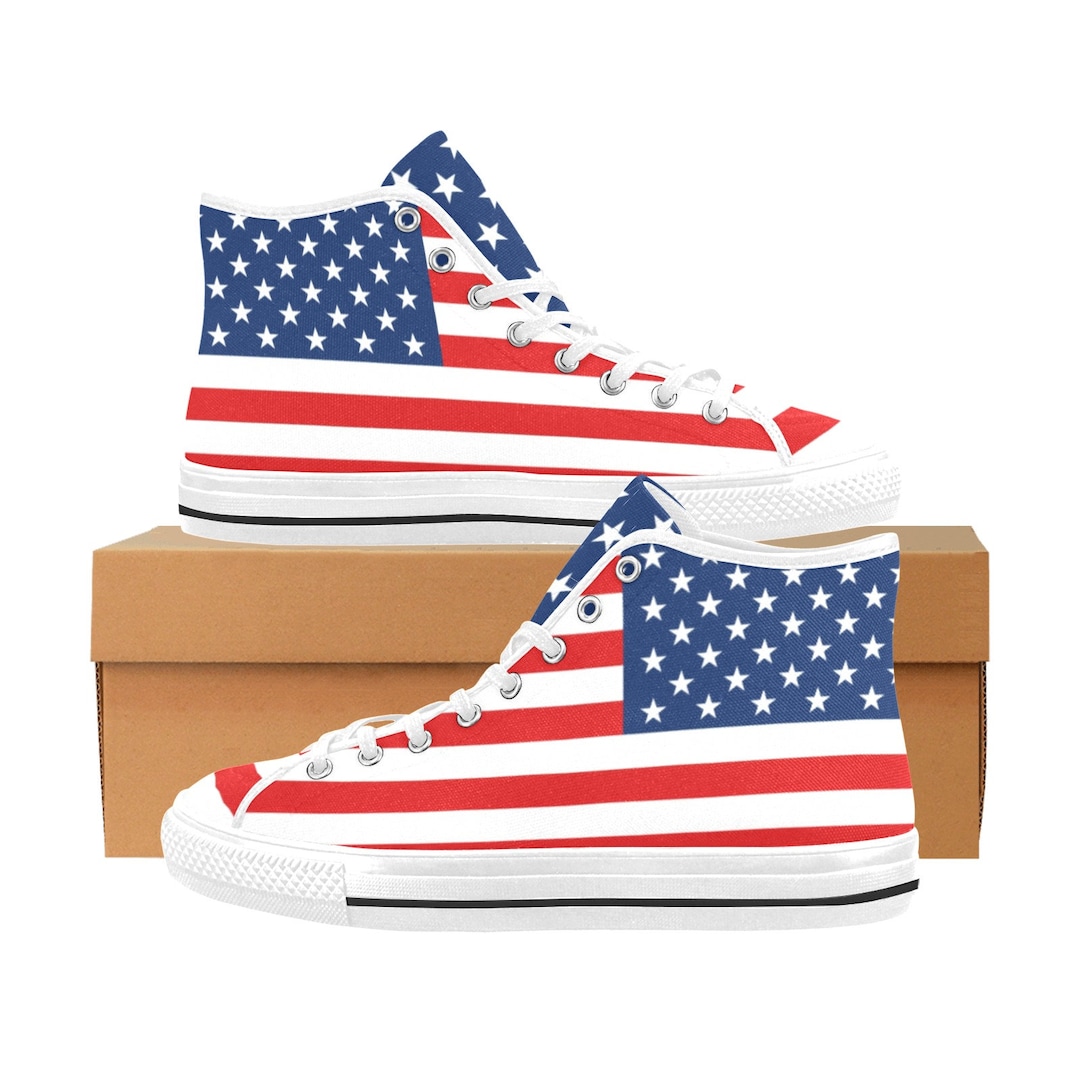 American Flag Women High Top Shoes, USA Red White Blue Stars Stripes ...