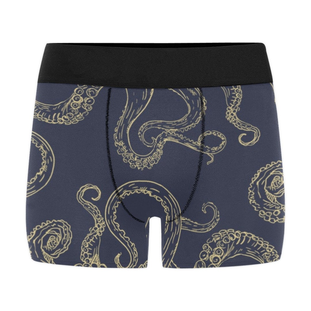 Octopus Tentacles Men Boxer Briefs, Sea Ocean Nautical Print Check ...