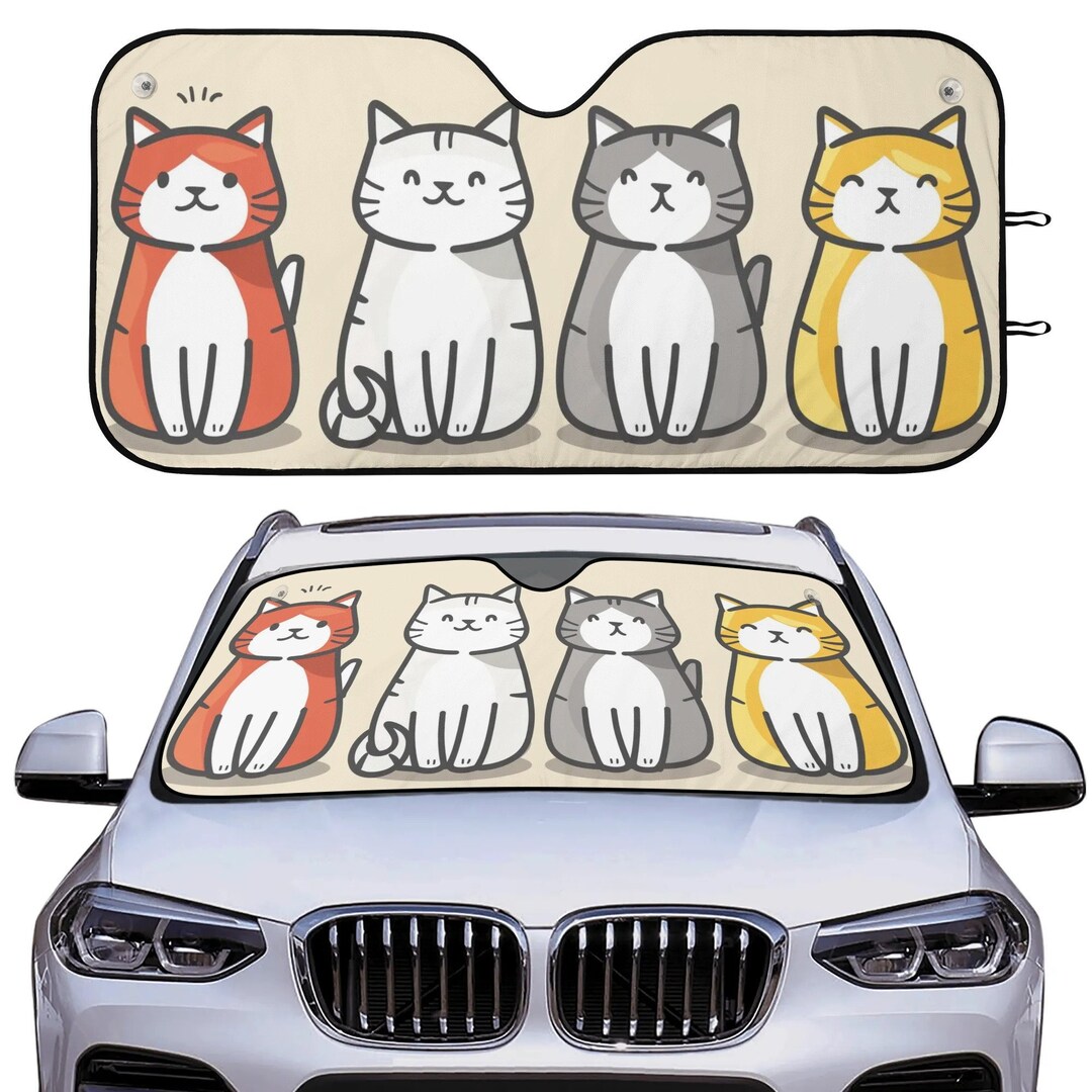 Cats Car Sun Shade, Cute Kittens Funny Front Windshield Coverings ...