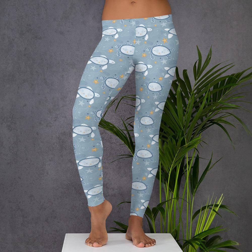 Turtle Leggings Sea Turtle Pants Ocean Printed Grey Print | Etsy