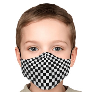 Black White Check Face Mask With Filter, Checkered Gingham Racing ...