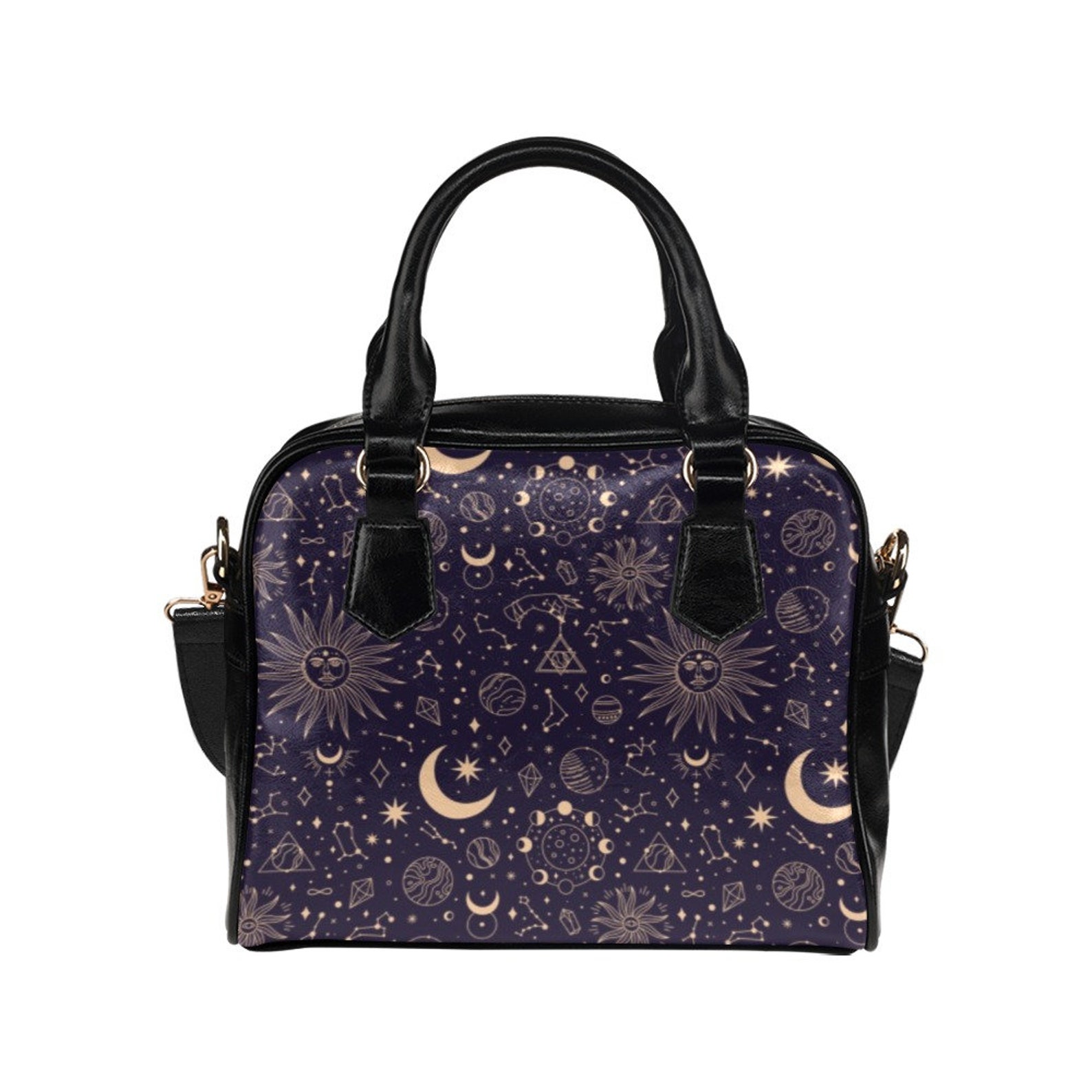 Celestial Stars Purse, Constellation Space Black Purple Sun Moon Cute ...