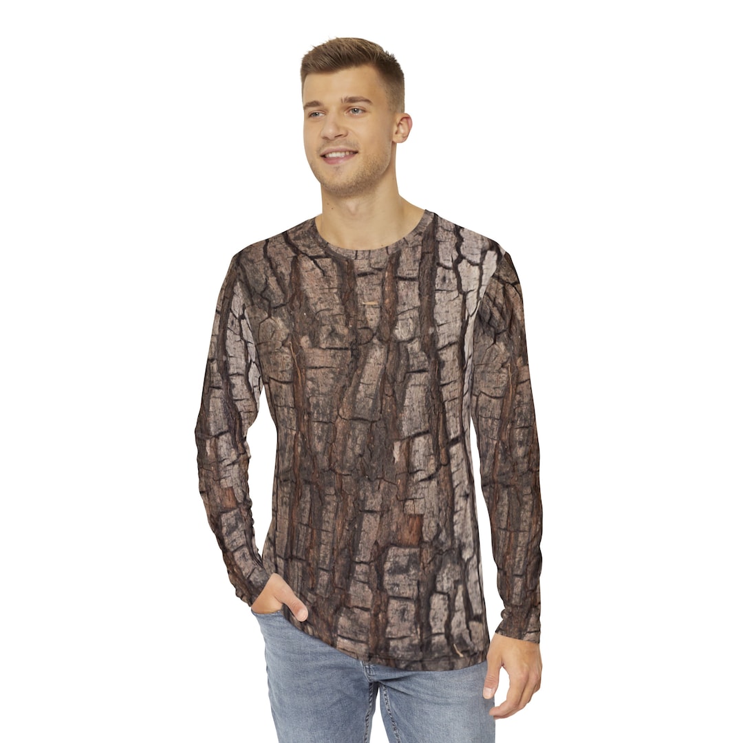Tree Bark Camo Long Sleeve Tshirt, Forest Costume Men Adult Wood Trunk ...