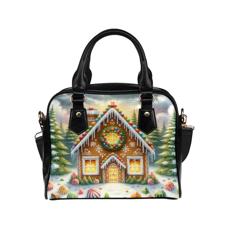 Gingerbread House Purse, Christmas Xmas Pattern Cute Small Shoulder Zip ...