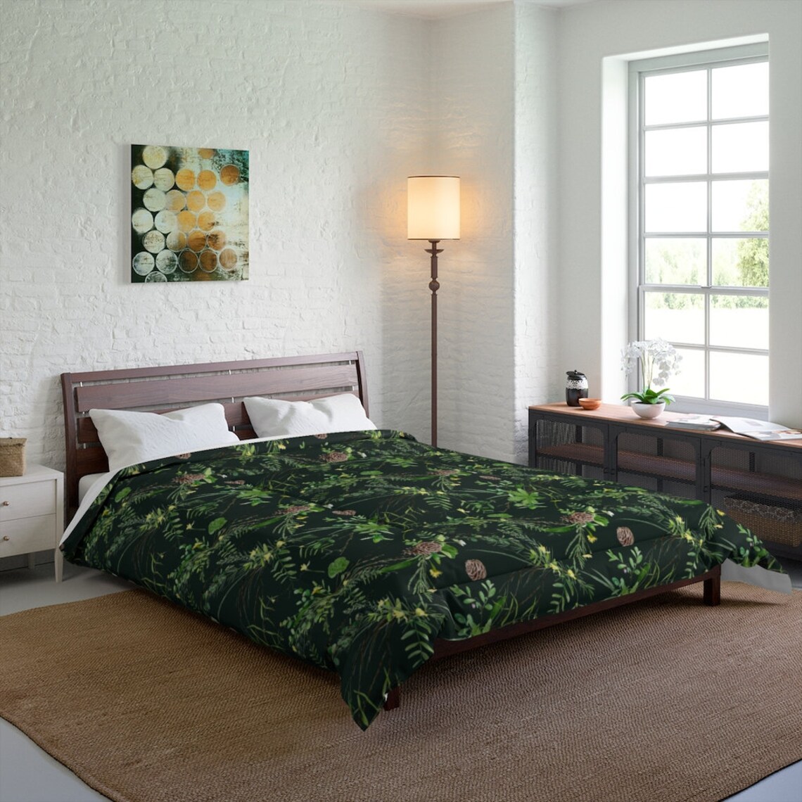 Dark Green Leaves Forest Bed Comforter Farmhouse King Queen - Etsy