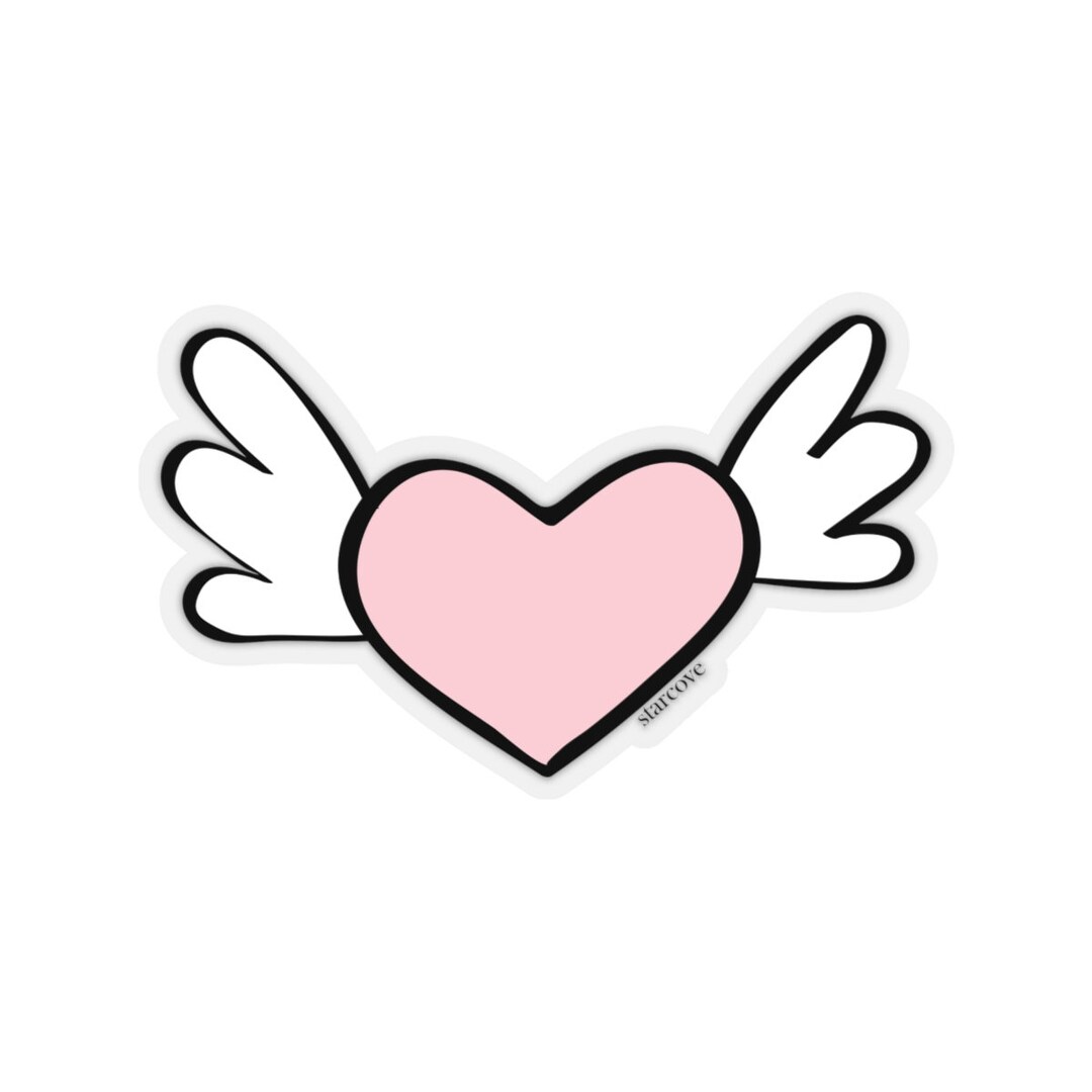 Winged Heart Stickers, Pink Flying Angel Heart With Wings Laptop Vinyl ...