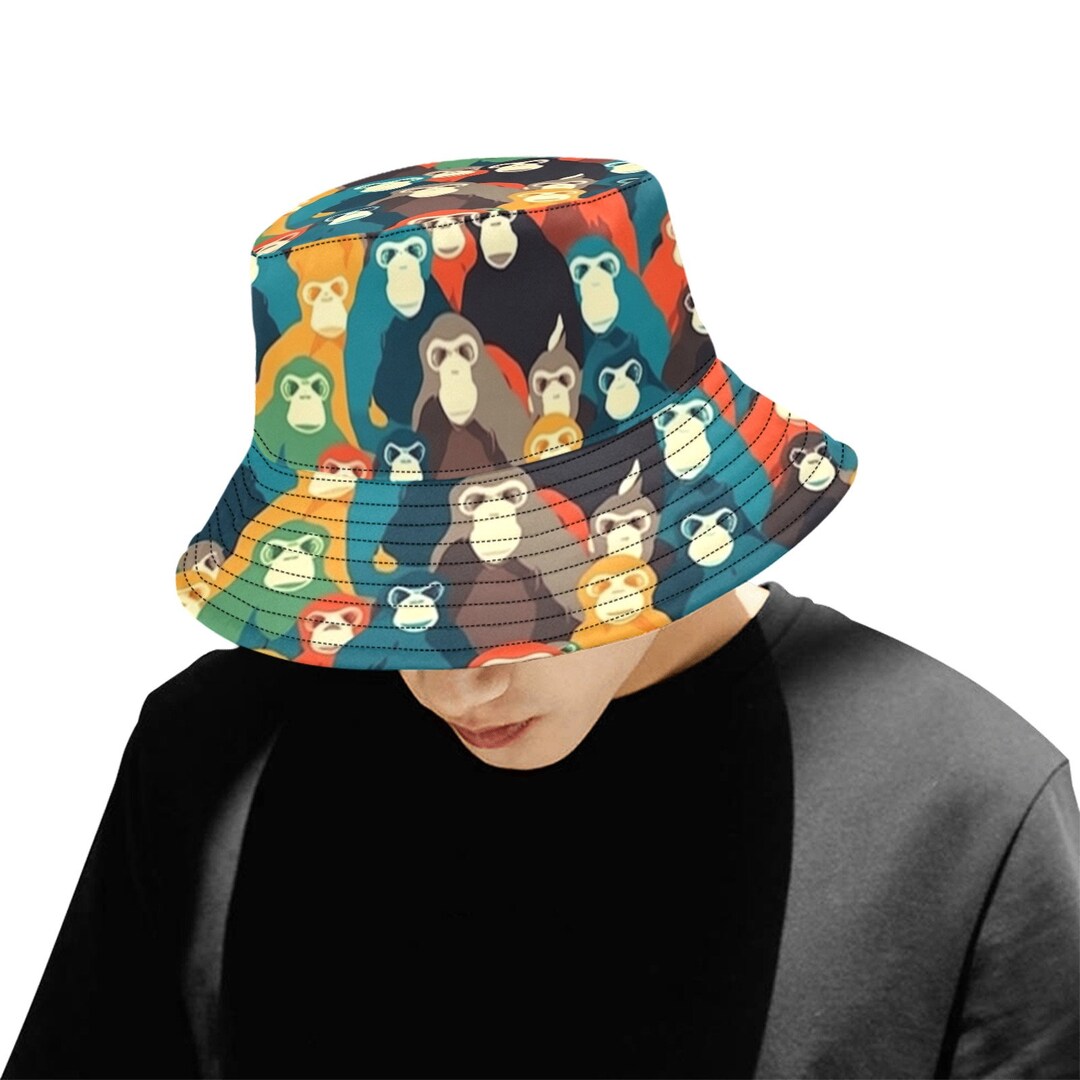 Monkey Bucket Hat, Golf Cool Retro Vintage Animal Summer Festival Cute ...
