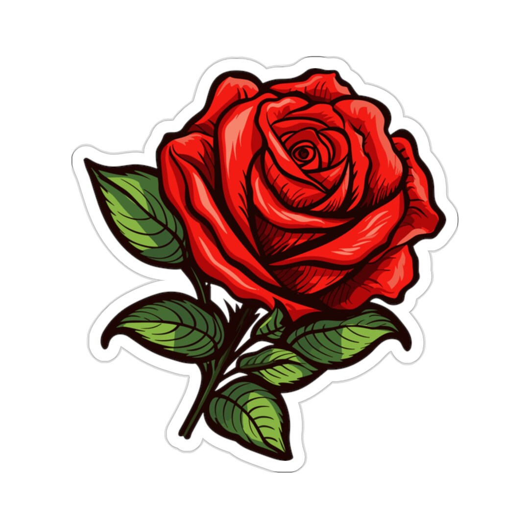 Red Rose Sticker Decal, Tattoo Art Vinyl Laptop Cute Waterbottle ...