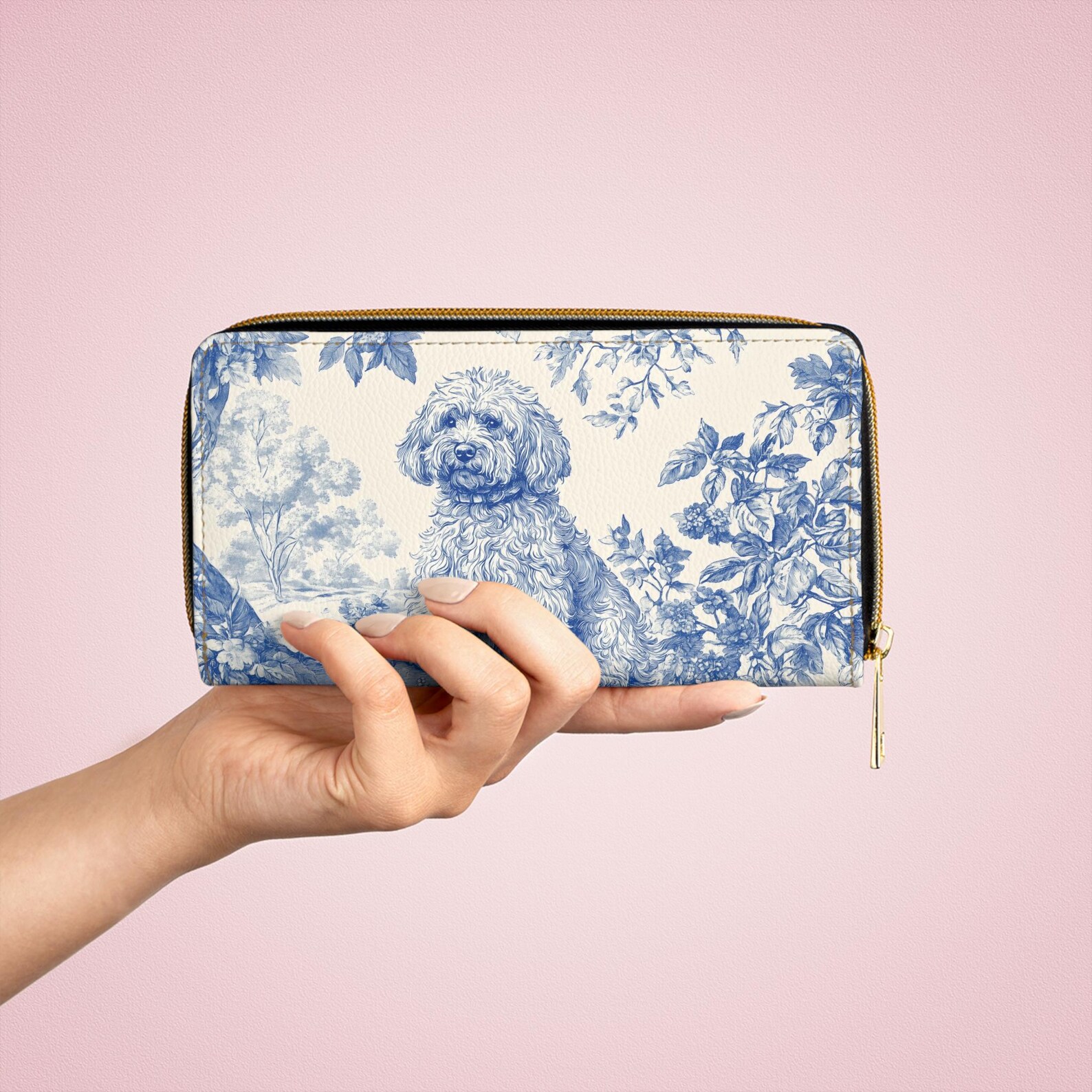 Dog Retro Leather Wallet Women, Toile De Jouy Vintage Poodle Doodle ...