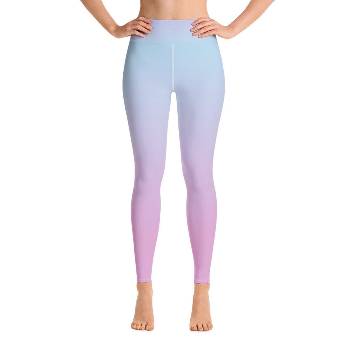 Ombre Pastel Blue Pink Leggings, Gradient Tie Dye Printed Yoga High ...
