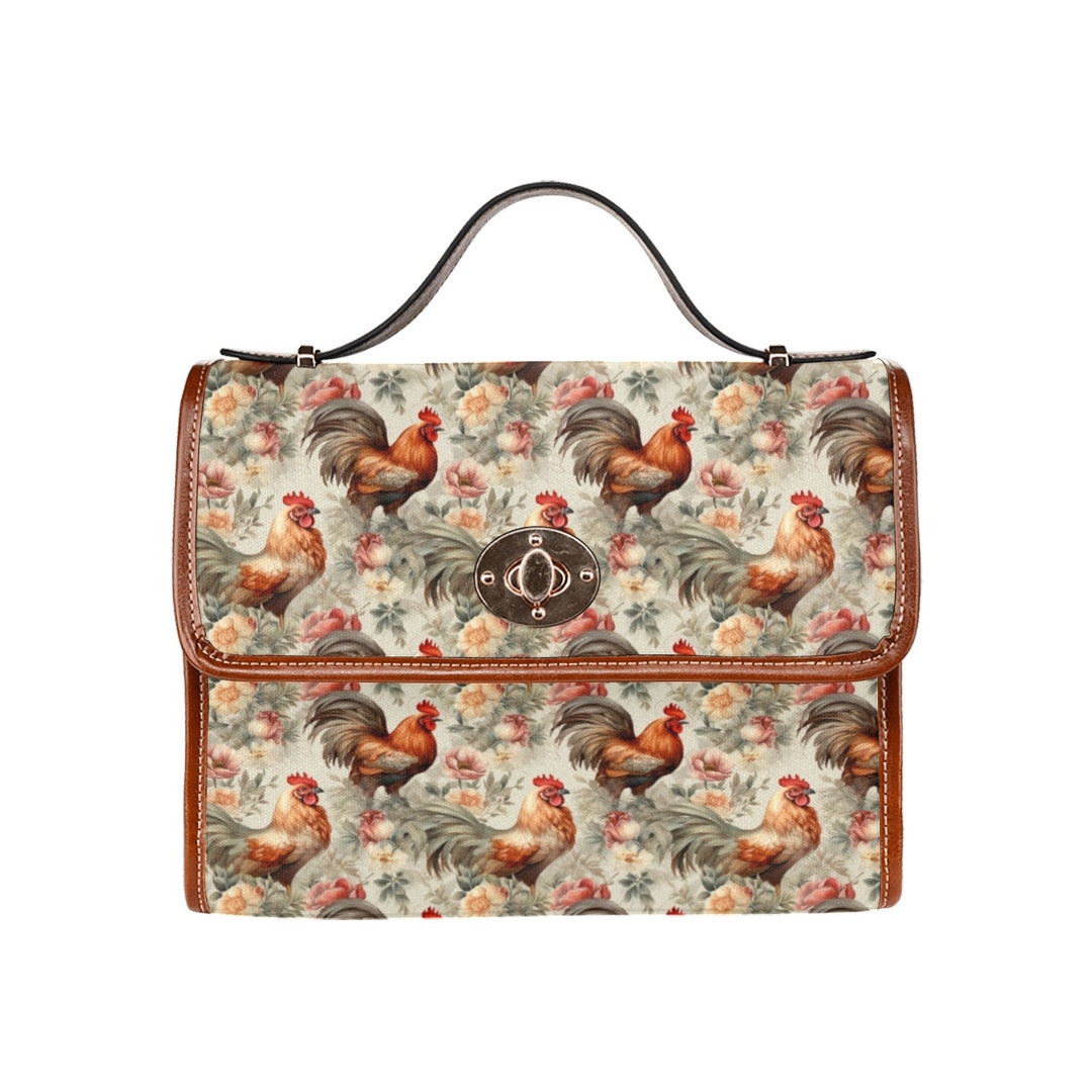 Chicken Flowers Canvas Satchel Bag, Vintage Farm Animals Waterproof ...
