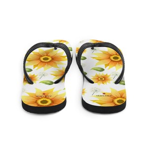 Sunflower Flip Flops, Floral Flower Footwear, White Yellow Thong ...