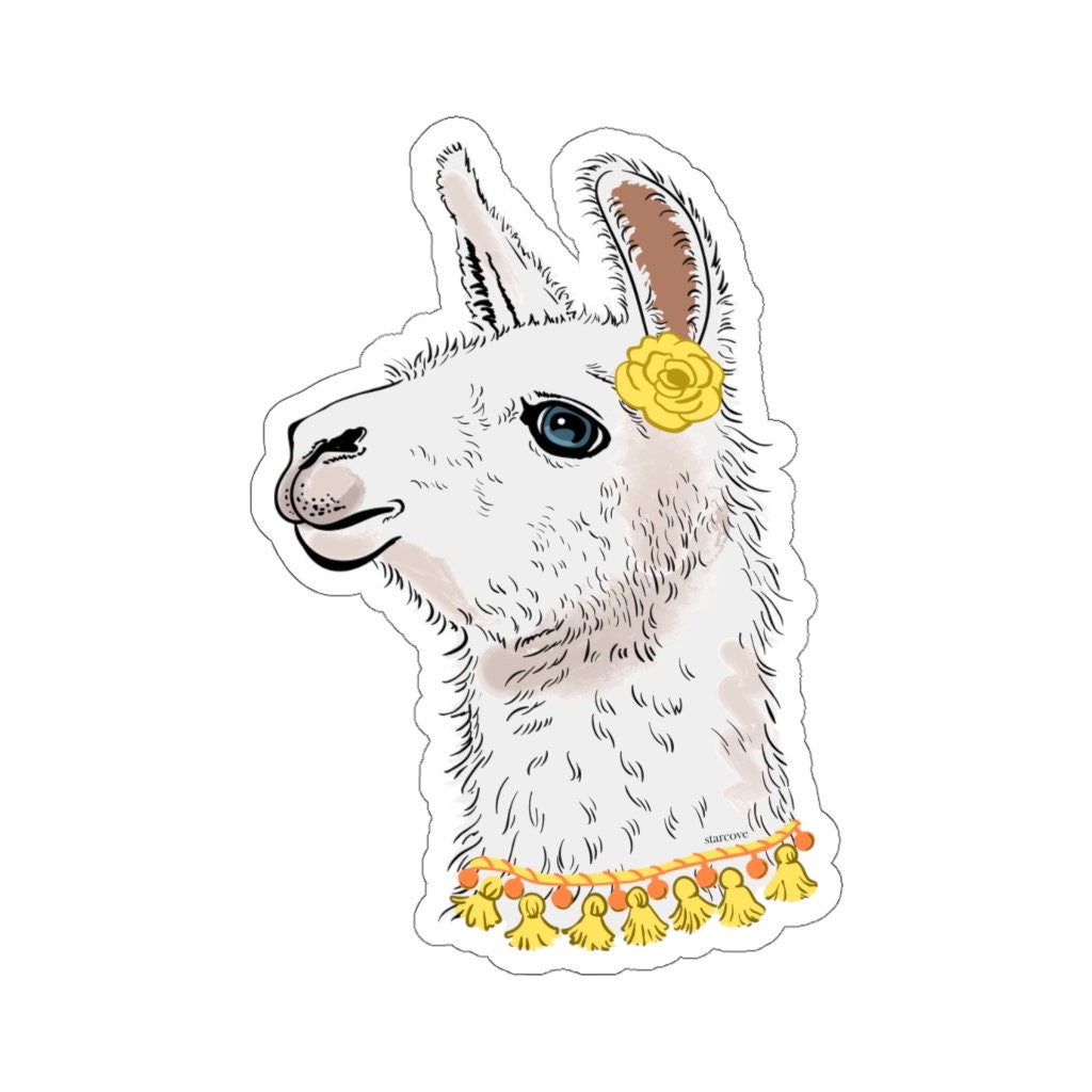 Llama Head Sticker, Alpaca Illustration Laptop Decal Vinyl Cute ...